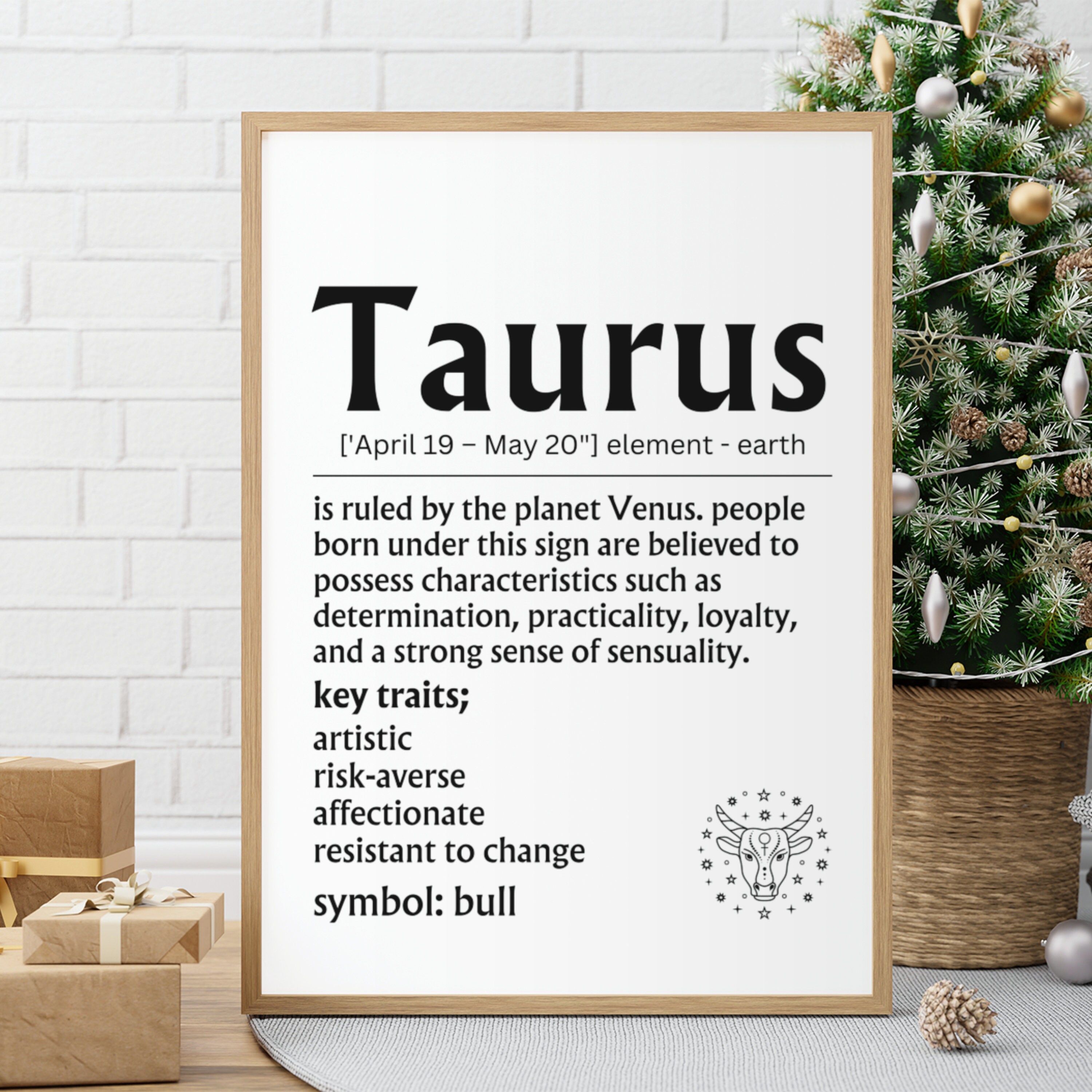 Taurus Definition Print, Taurus Gifts, Taurus Art Print, Taurus Decor ...