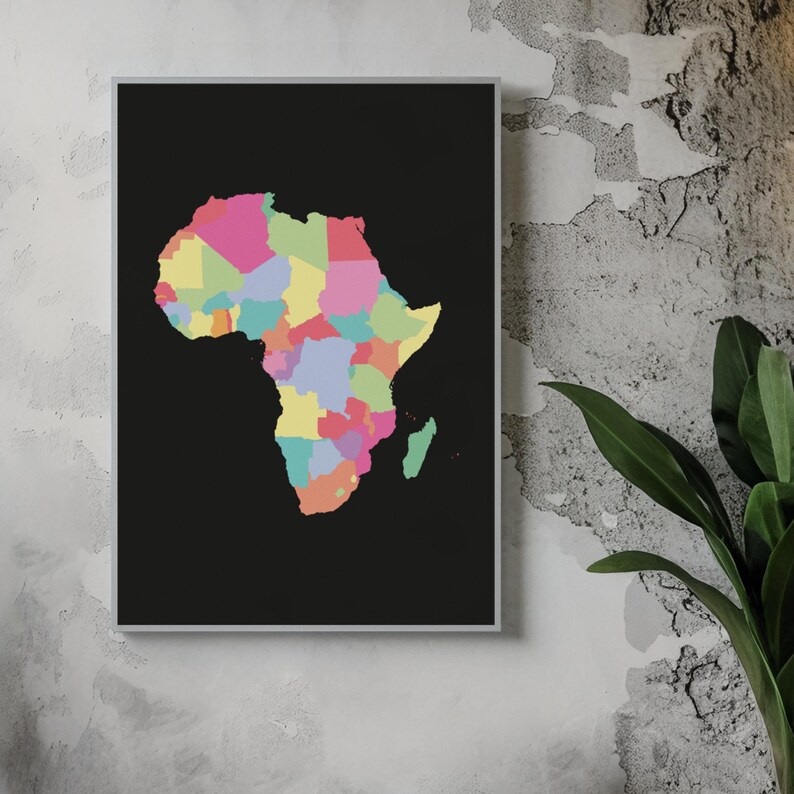 Colorful Africa Map Educational Artwork Printable, Homeschool Learning ...