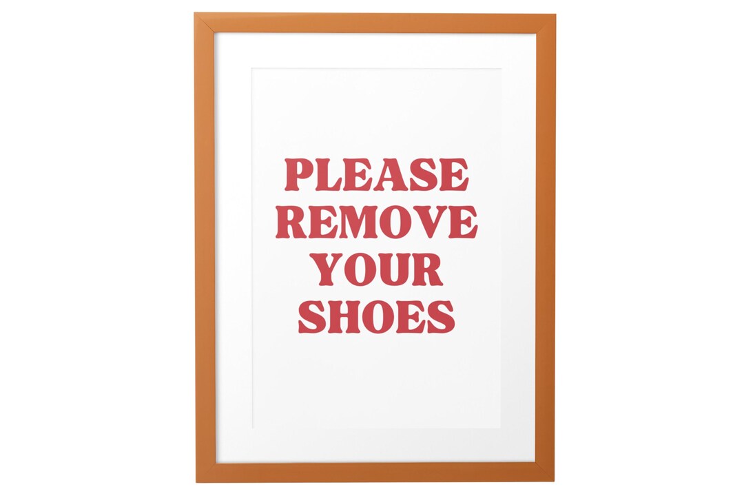 Retro Please Remove Shoes Print: Bright Red & Pink Wall Art (digital ...