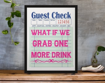 Guest Check Poster Guest Check Print Bar Cart Decor Retro Guest Check ...
