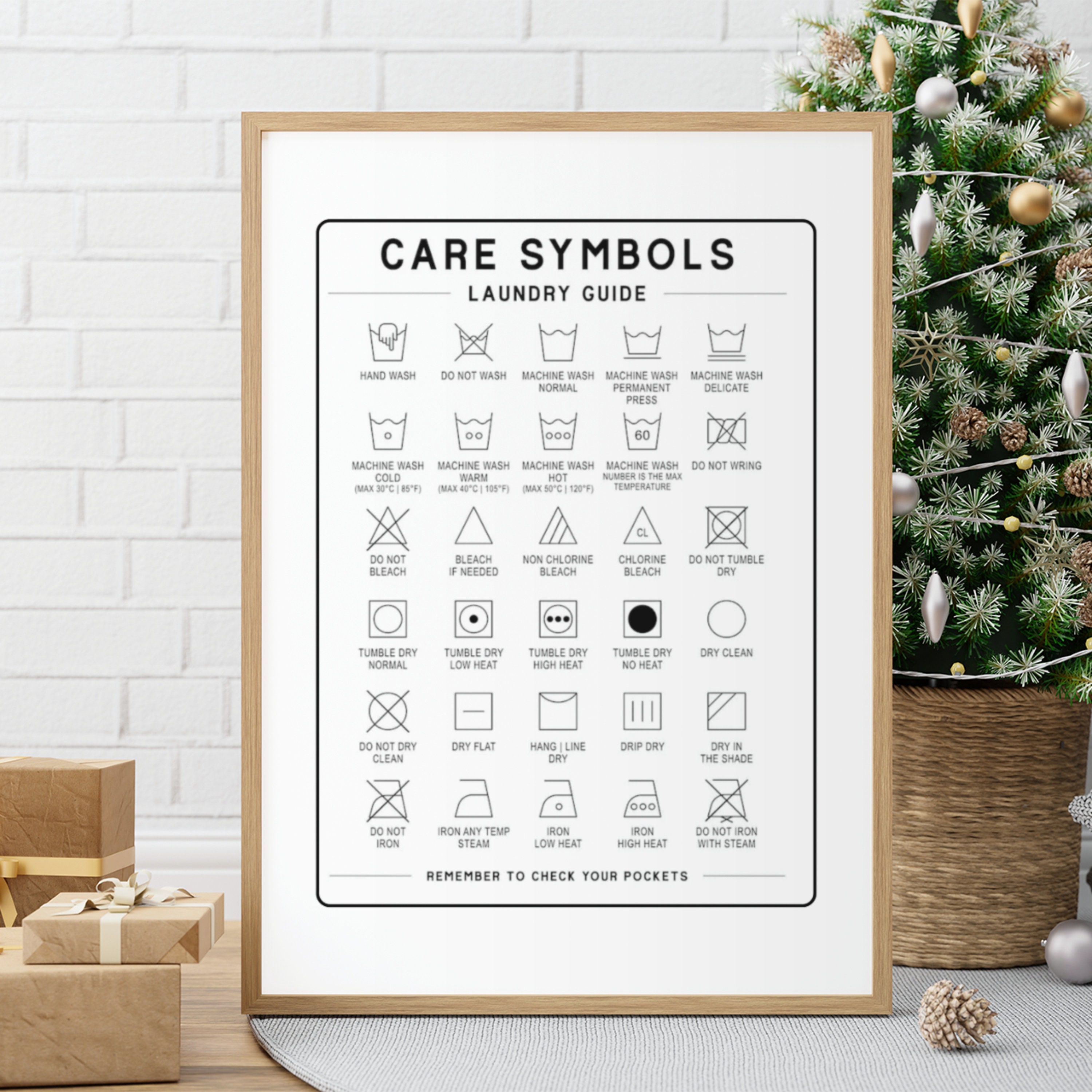 Laundry Care Symbols Guide, Washing Room Decor, Laundry Art Washing ...