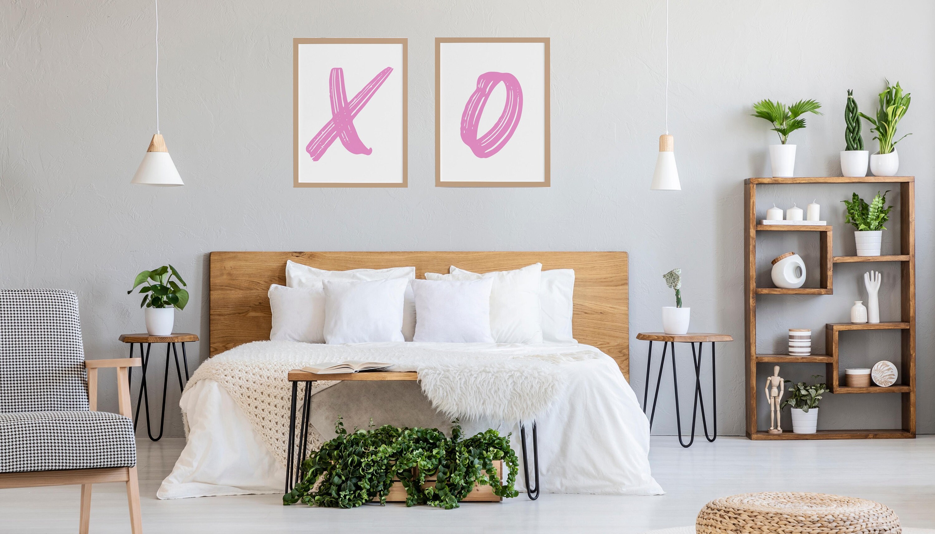 XO Wall Art, Set of 2 Blush Pink XO Hugs and Kisses Poster for Nursery ...