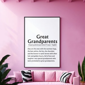 Grandparents Definition Art Print, Gift for Grandparents (digital ...