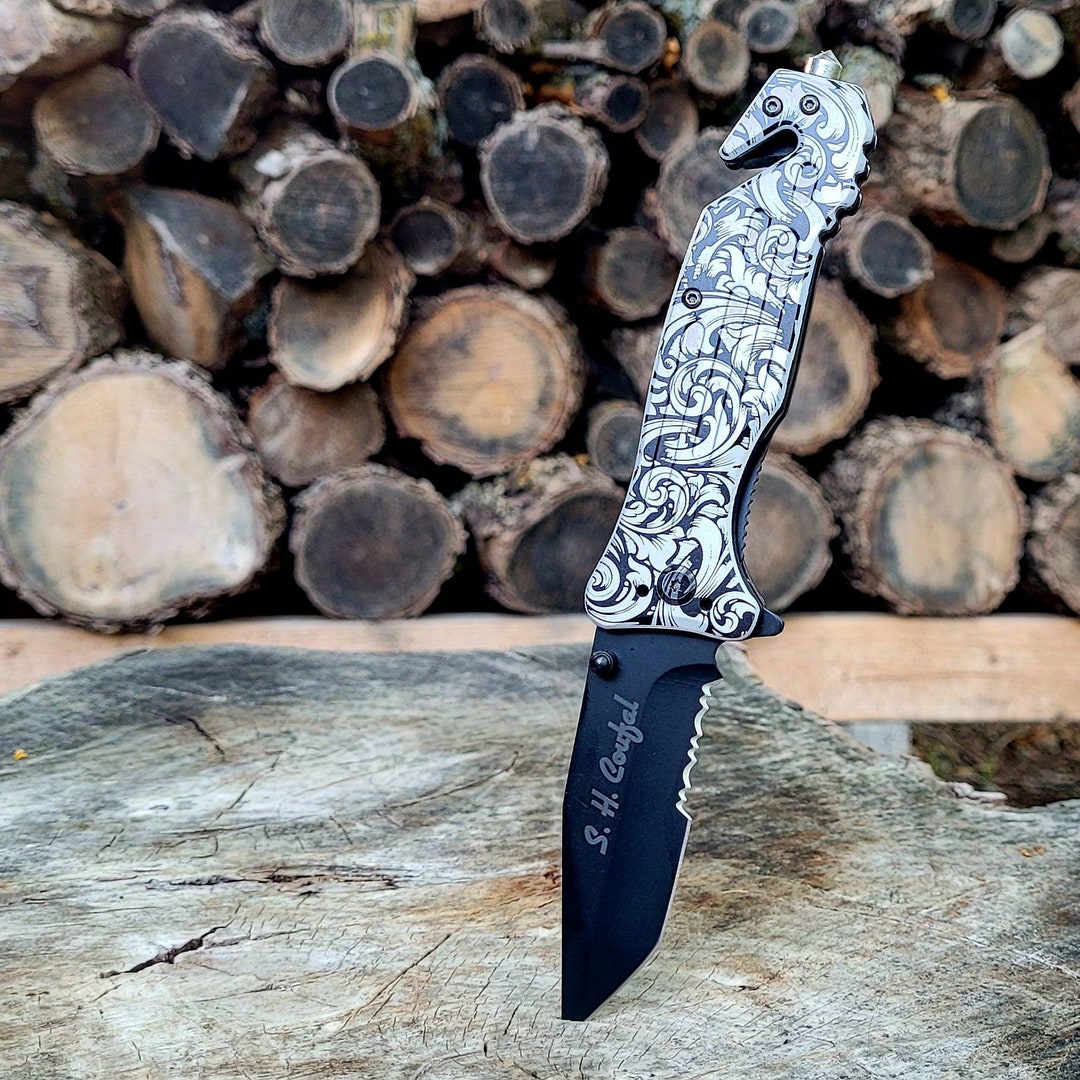 Scrollwork Folding Utility Knife With Personalization - Etsy