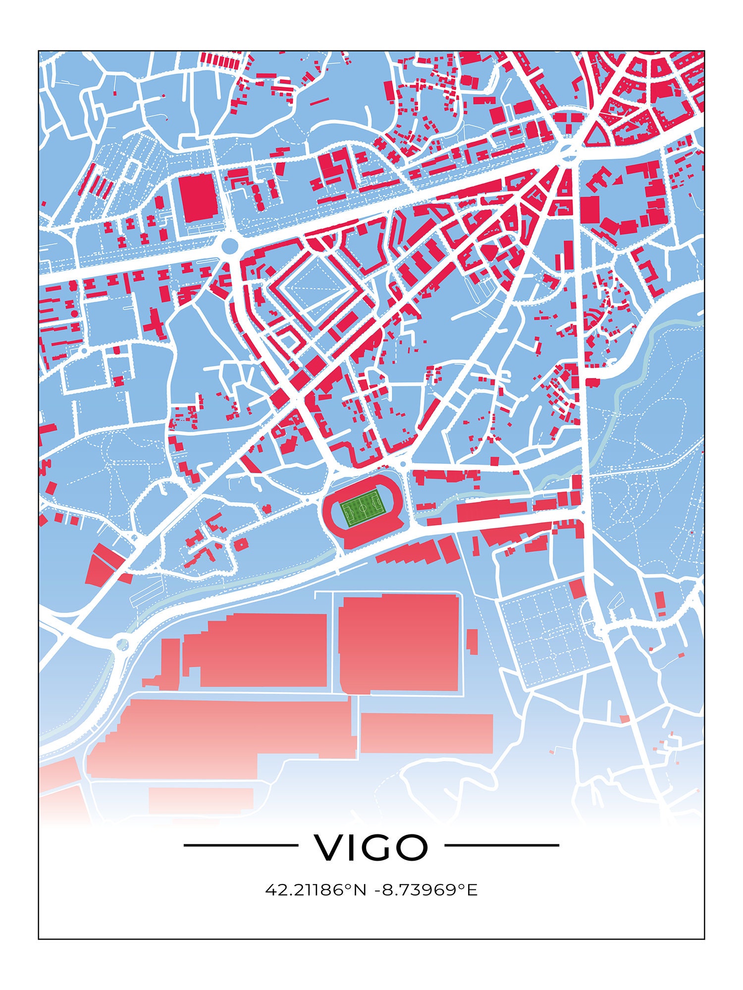 Stadium Poster Vigo City Map Vigo With Focus on Estadio - Etsy