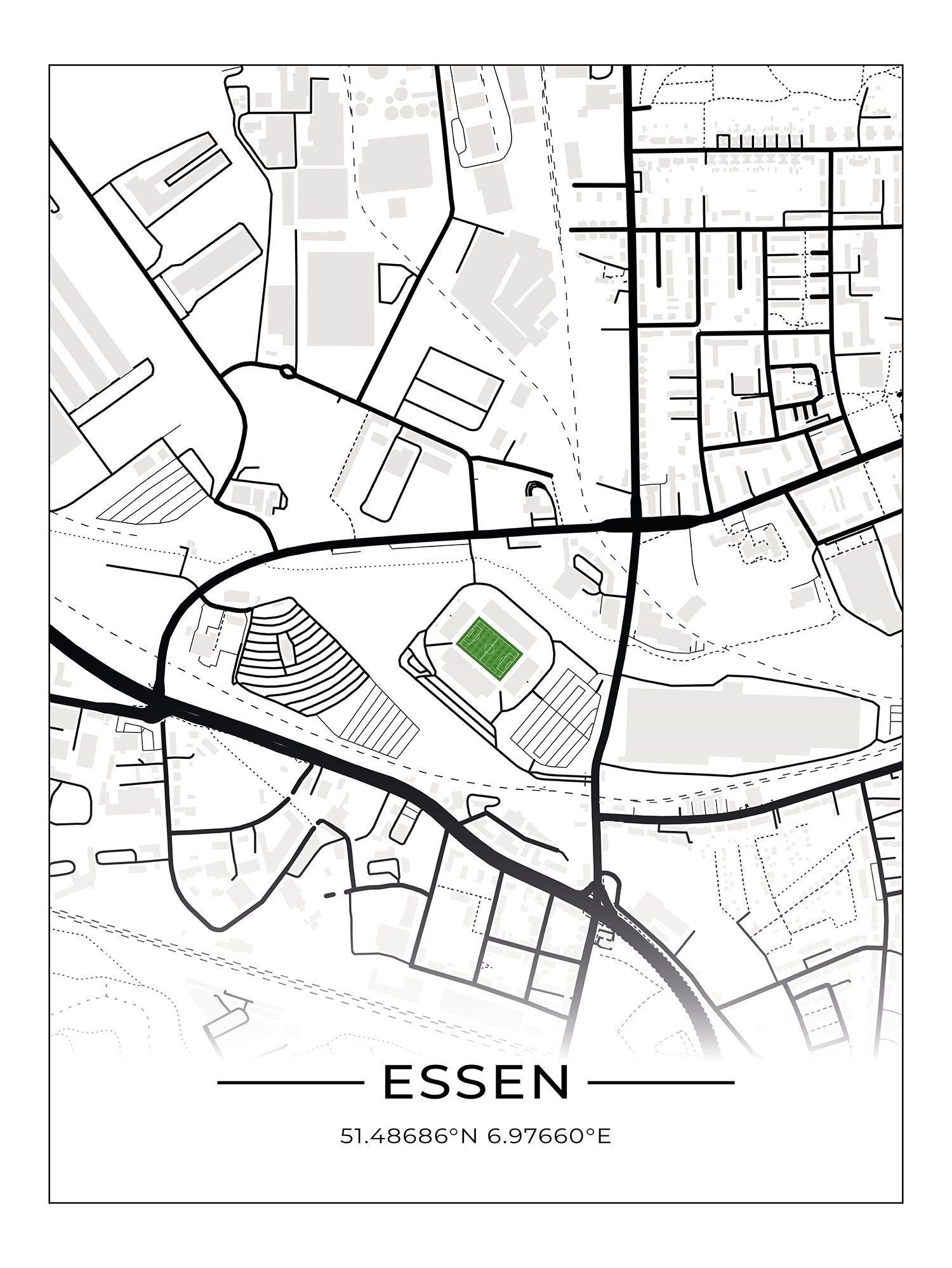 Stadion Poster Essen, City Map Essen With Focus on Stadium - Etsy