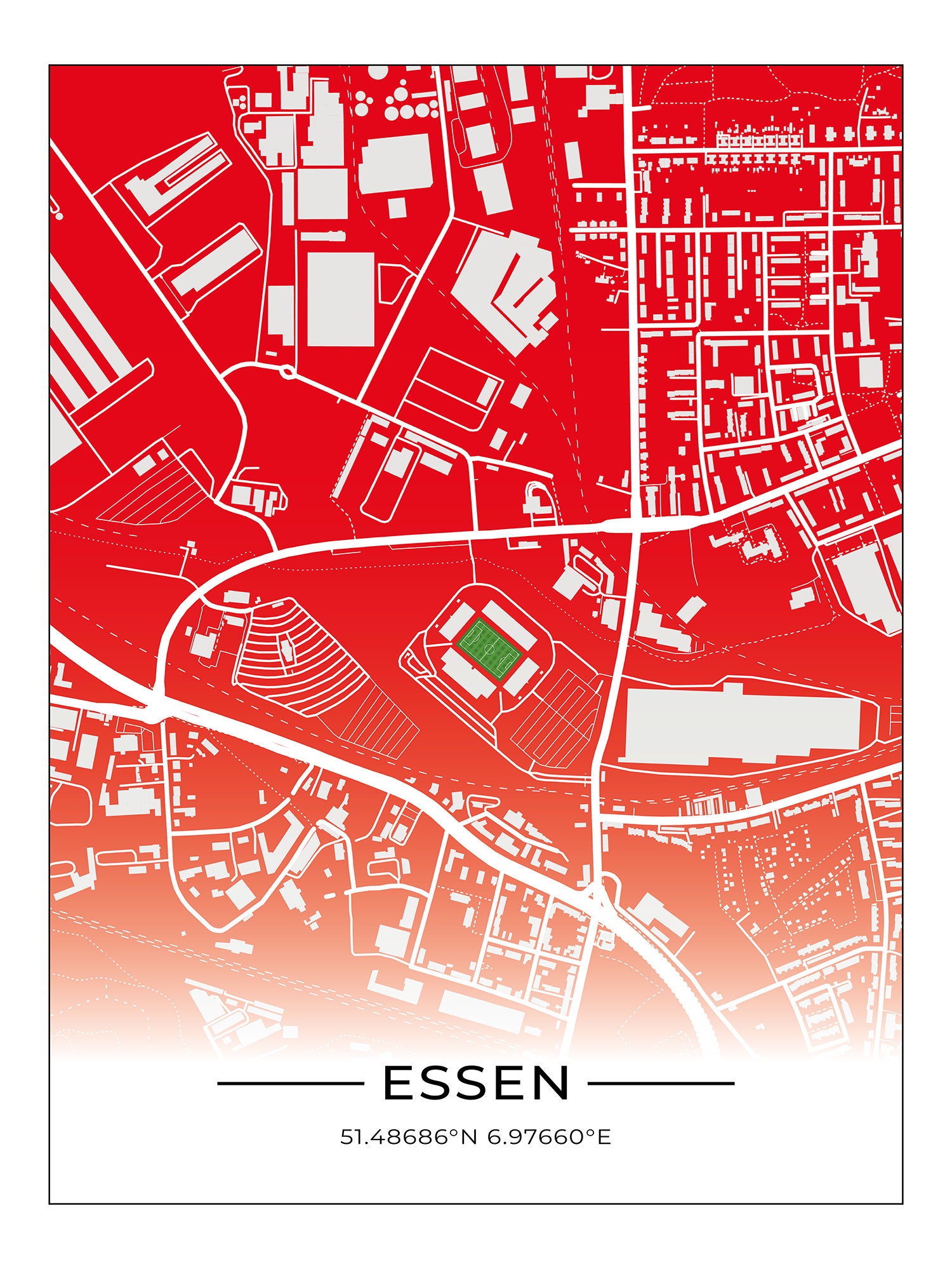 Stadion Poster Essen, City Map Essen With Focus on Stadium - Etsy