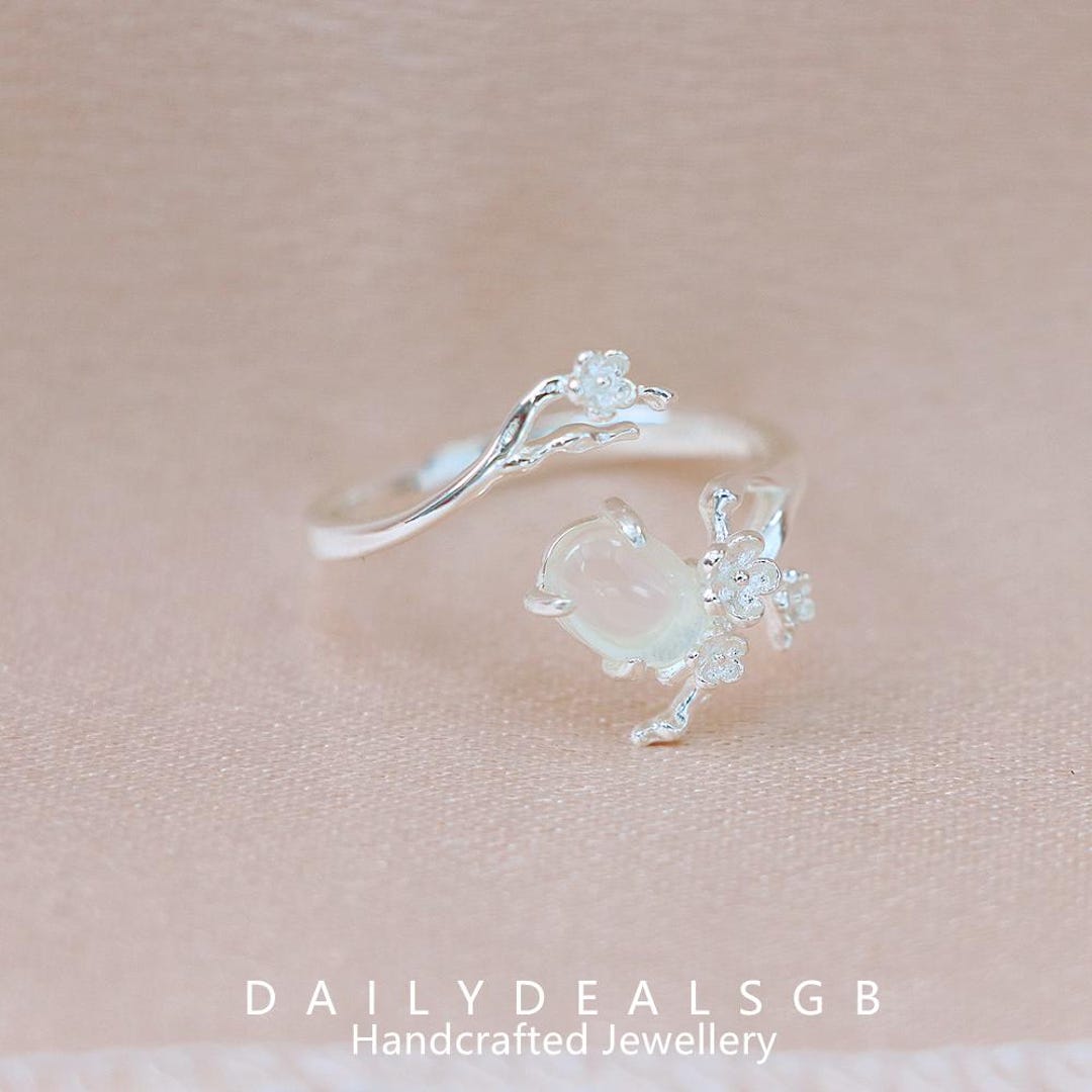 S925 Sterling Silver Plum Blossom White Agate Ring - Etsy UK