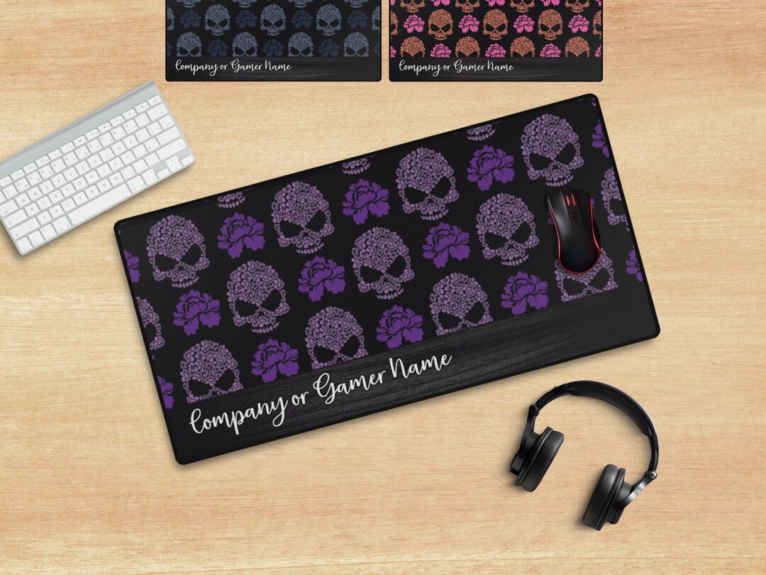 Personalized XL Deskmat Skulls and Flowers Desk Mat Customized Large ...