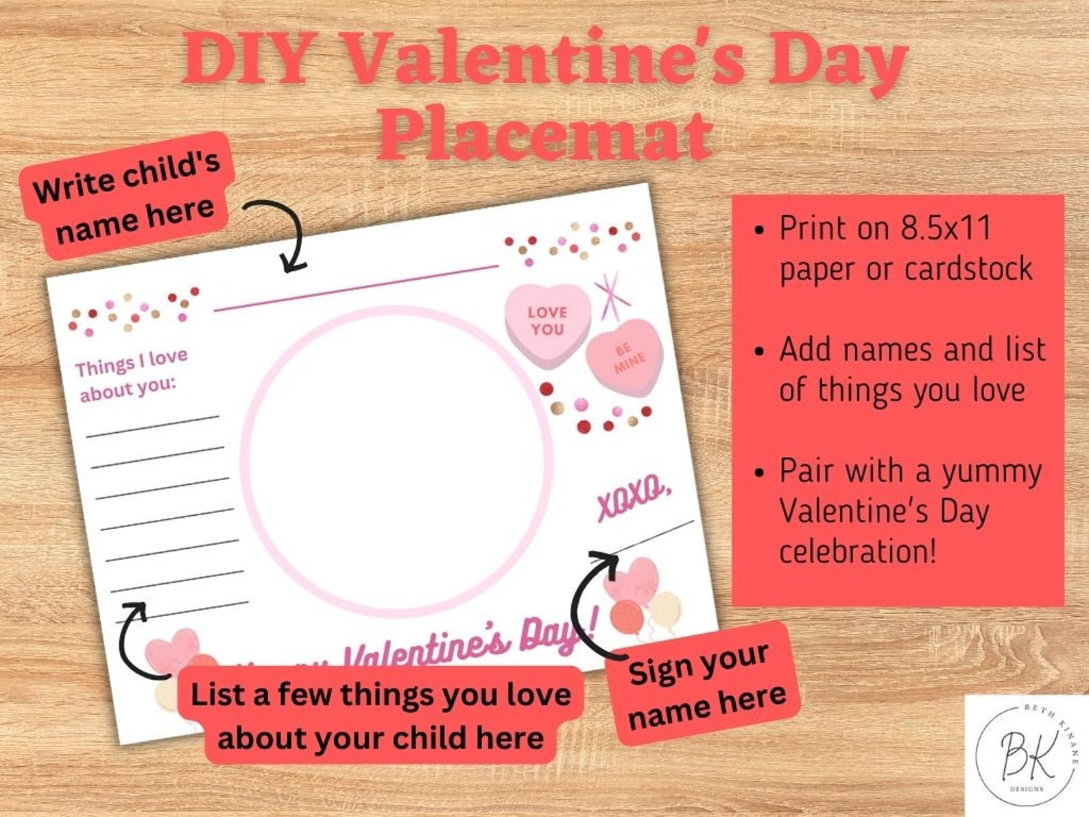 Valentine Placemat Printable, Valentine Printable, Valentines Day ...
