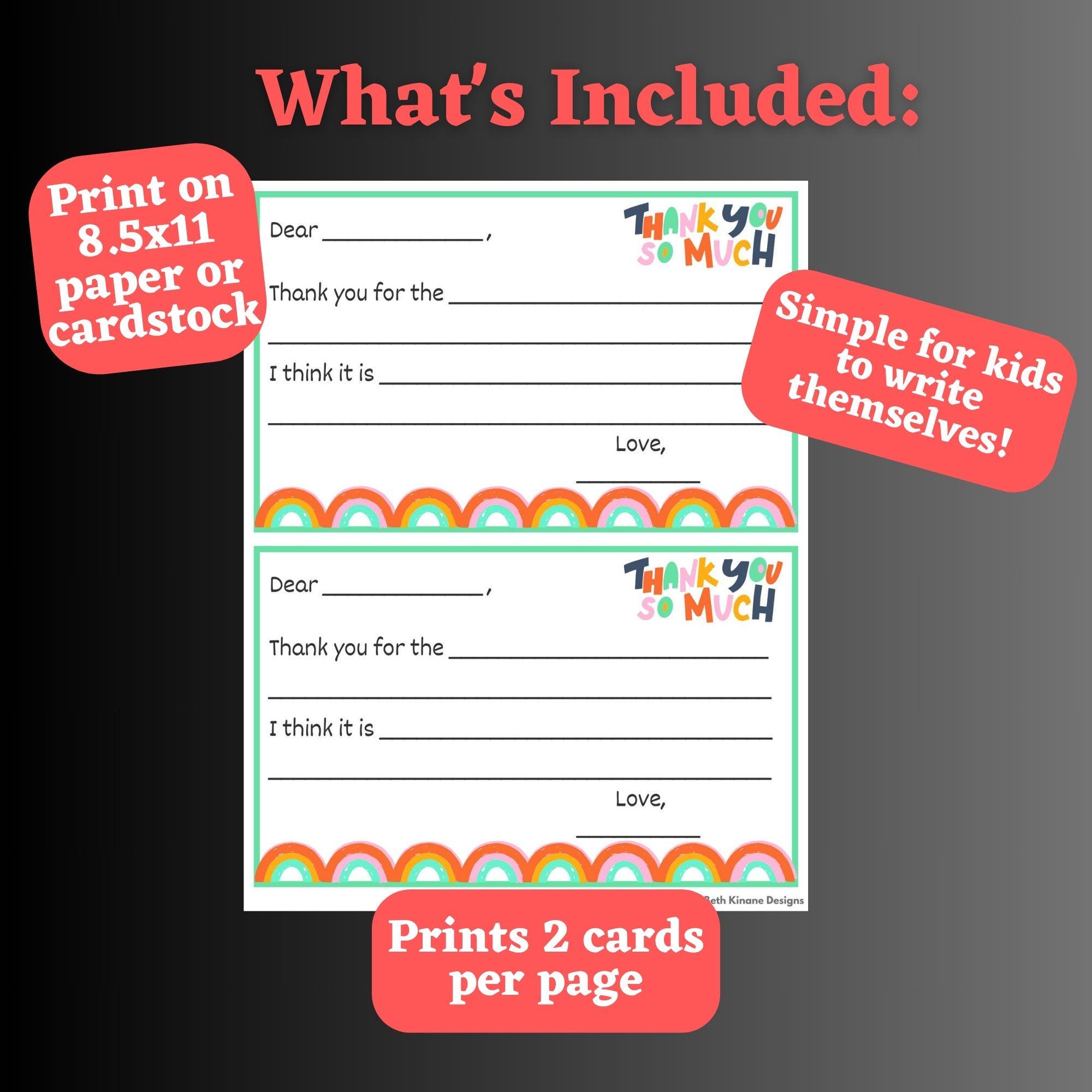 Kids Fill in the Blank Thank You Cards, Printable Thank You Note Kids ...