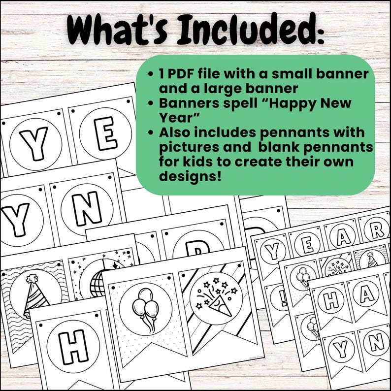 New Year's Printable Banner, Happy New Year Banner, New Year's Coloring ...