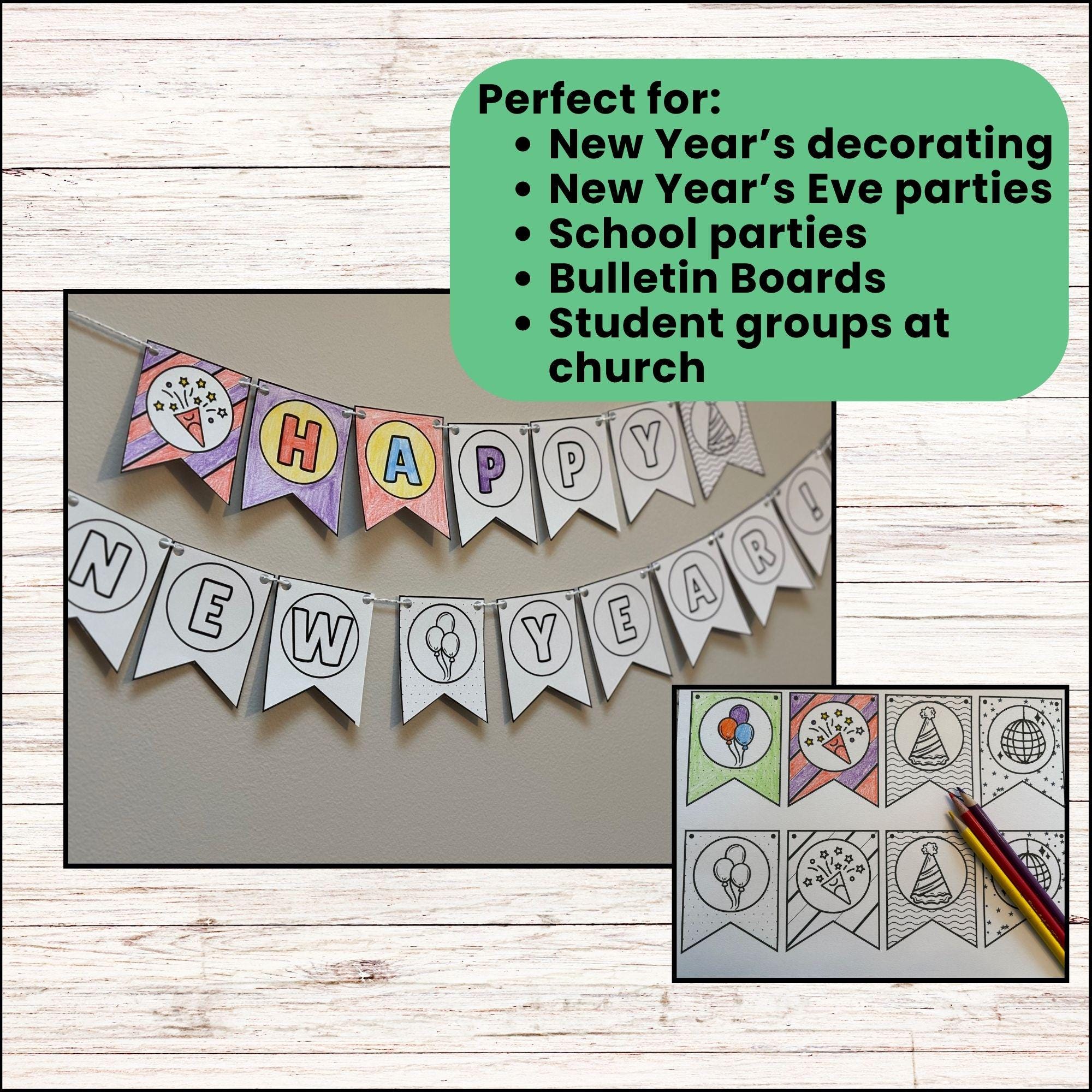 New Year's Printable Banner, Happy New Year Banner, New Year's Coloring ...