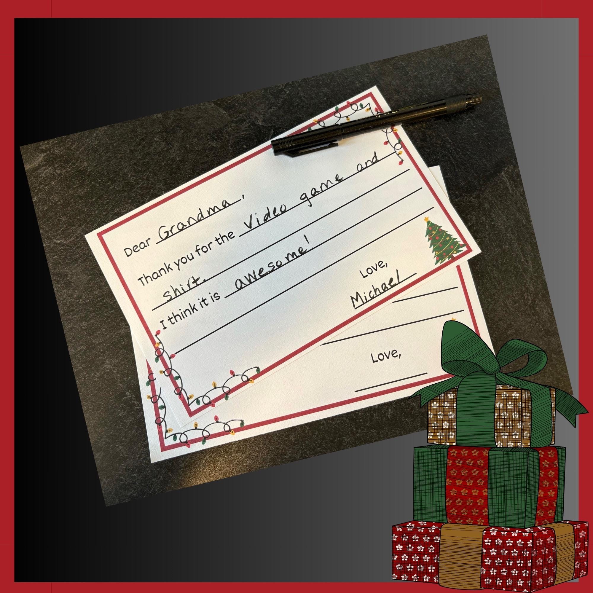 Kids Christmas Fill in the Blank Thank You Cards, Printable Thank You ...