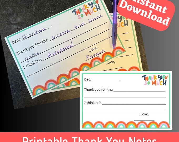 Birthday Thank You Card Printable, Fill in the Blank Note Cards for ...