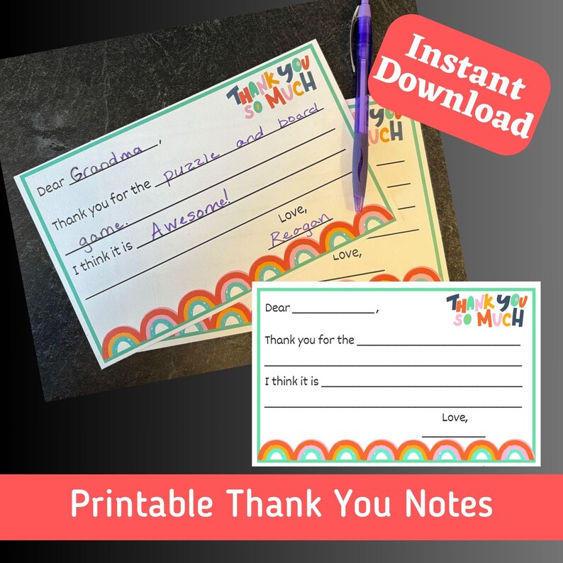 Kids Fill in the Blank Thank You Cards, Printable Thank You Note Kids ...