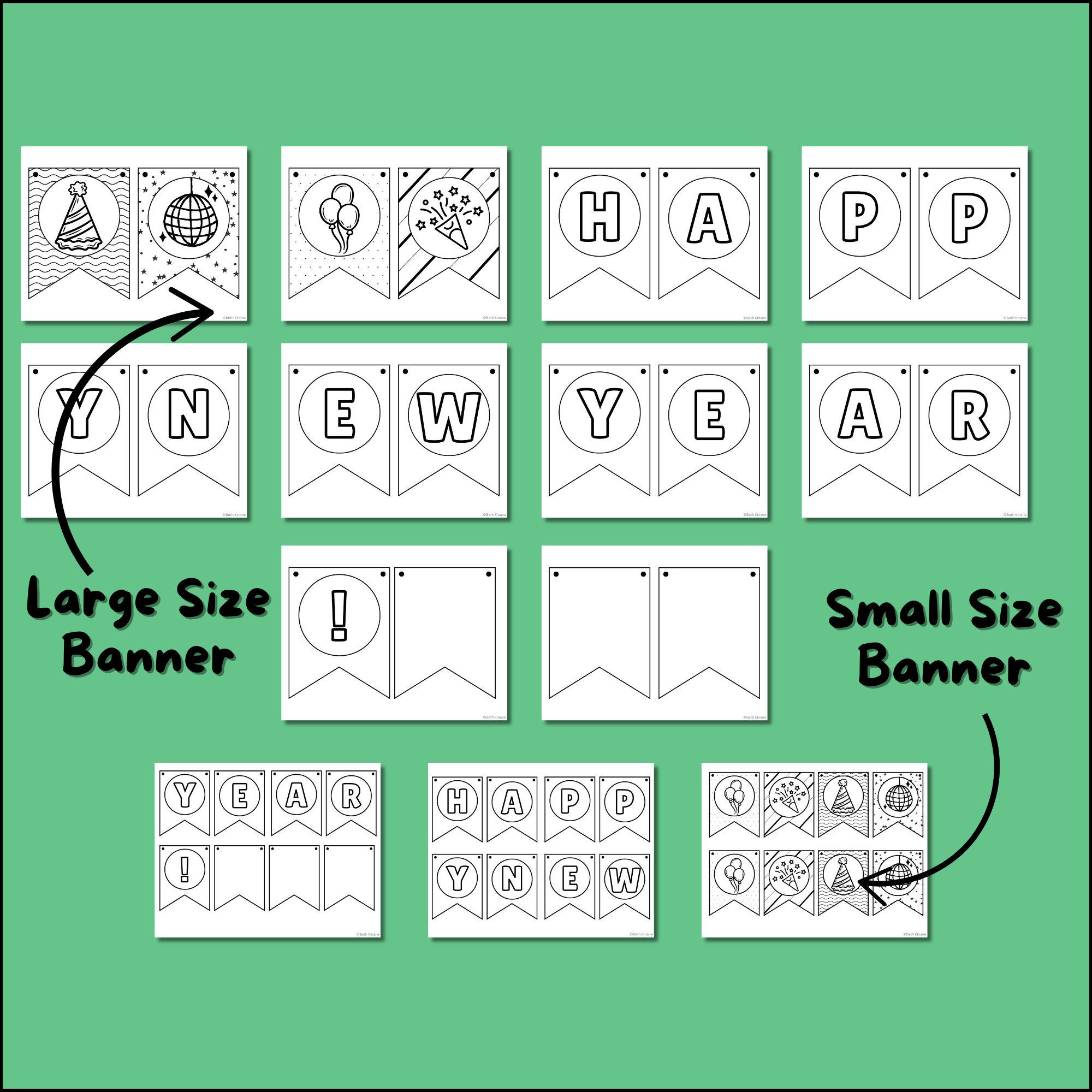 New Year's Printable Banner, Happy New Year Banner, New Year's Coloring ...