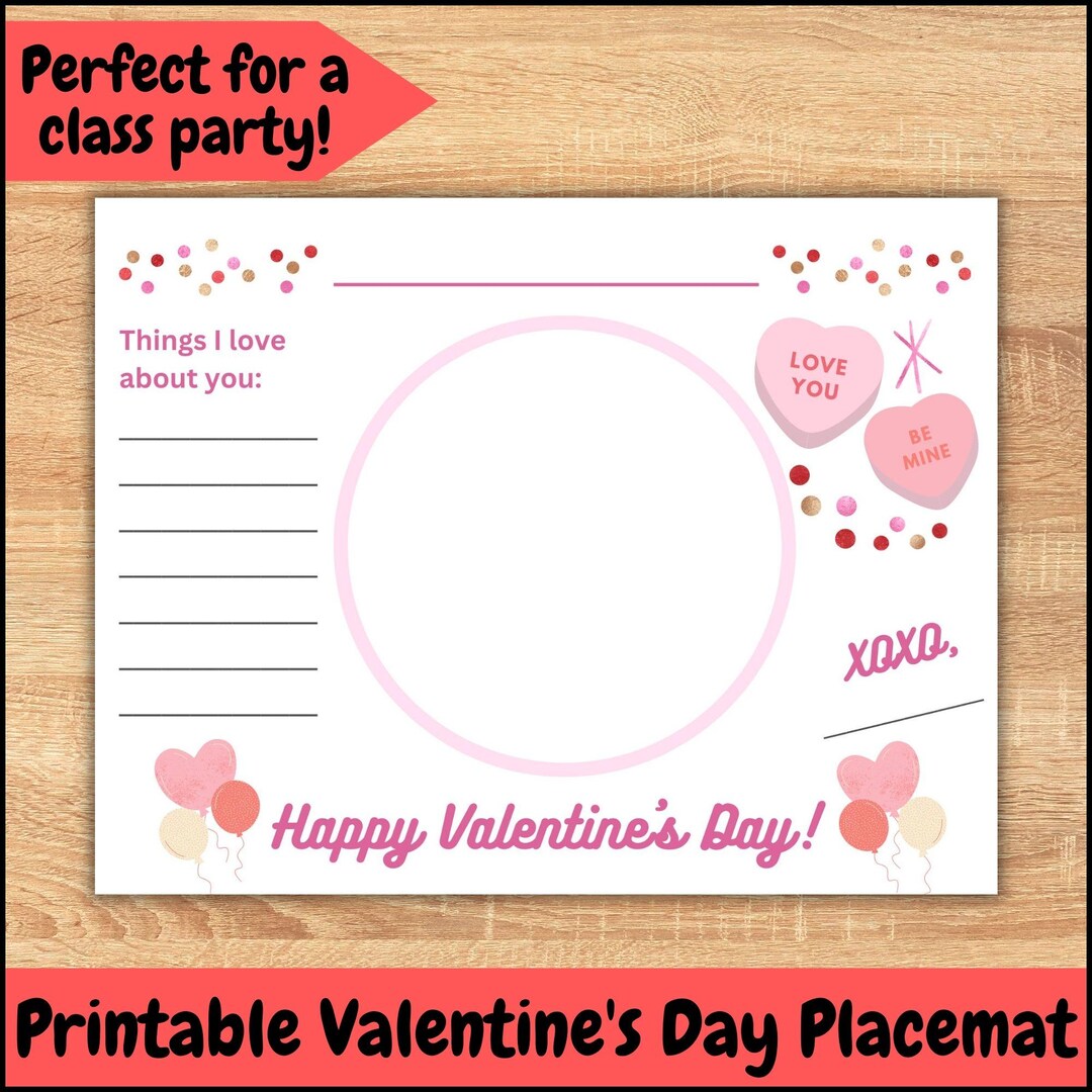 Valentine Placemat Printable, Valentine Printable, Valentines Day ...
