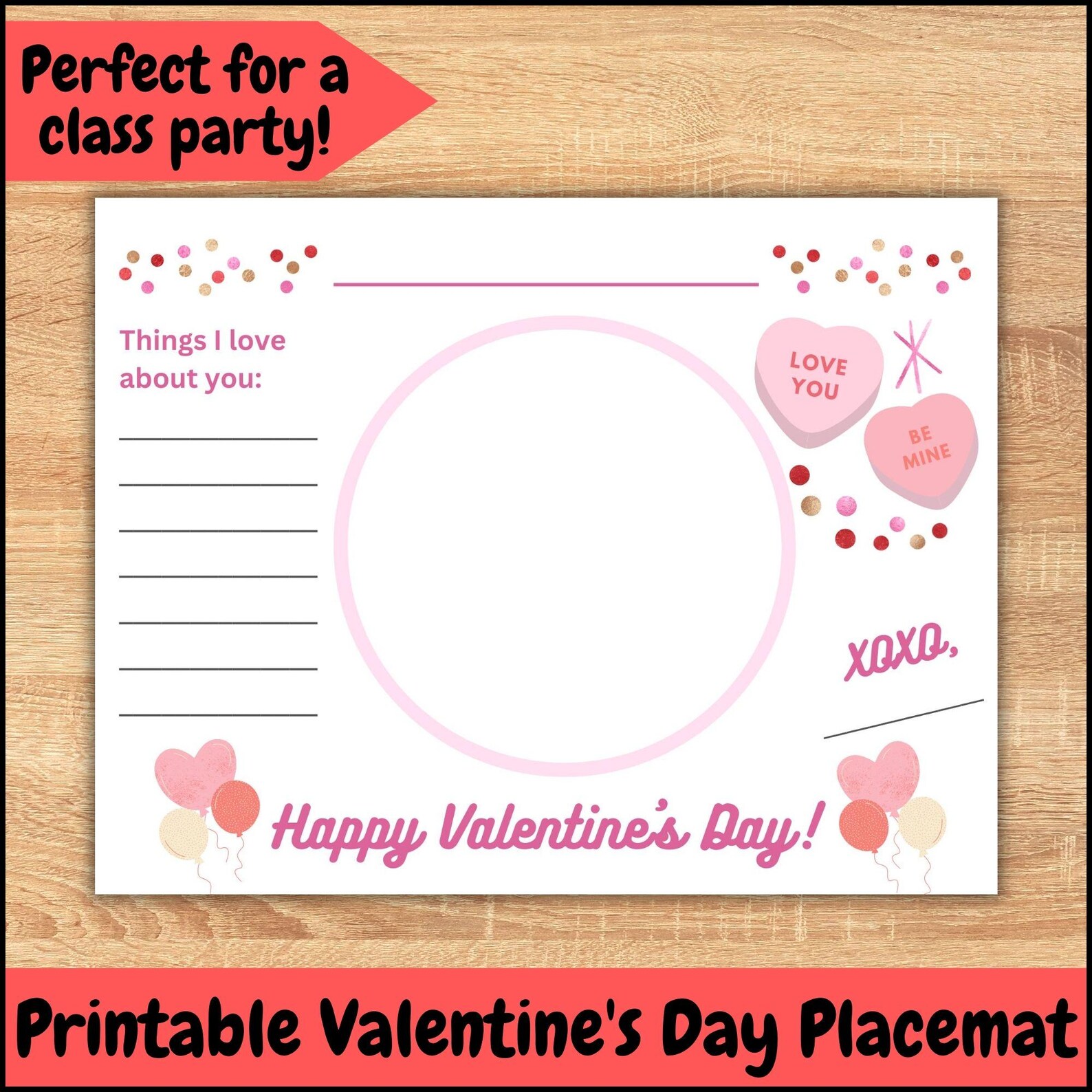 Valentine Placemat Printable, Valentine Printable, Valentines Day ...