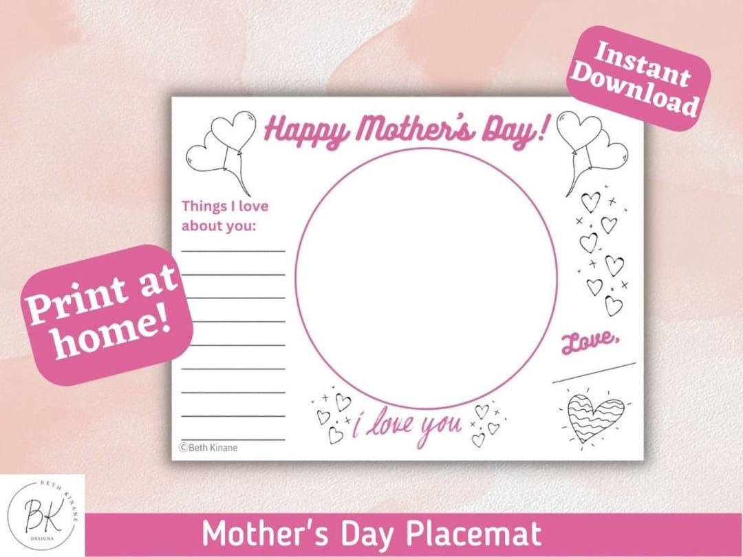 Mother's Day Placemat for Kids, Mother's Day Placemat, Mother's Day ...