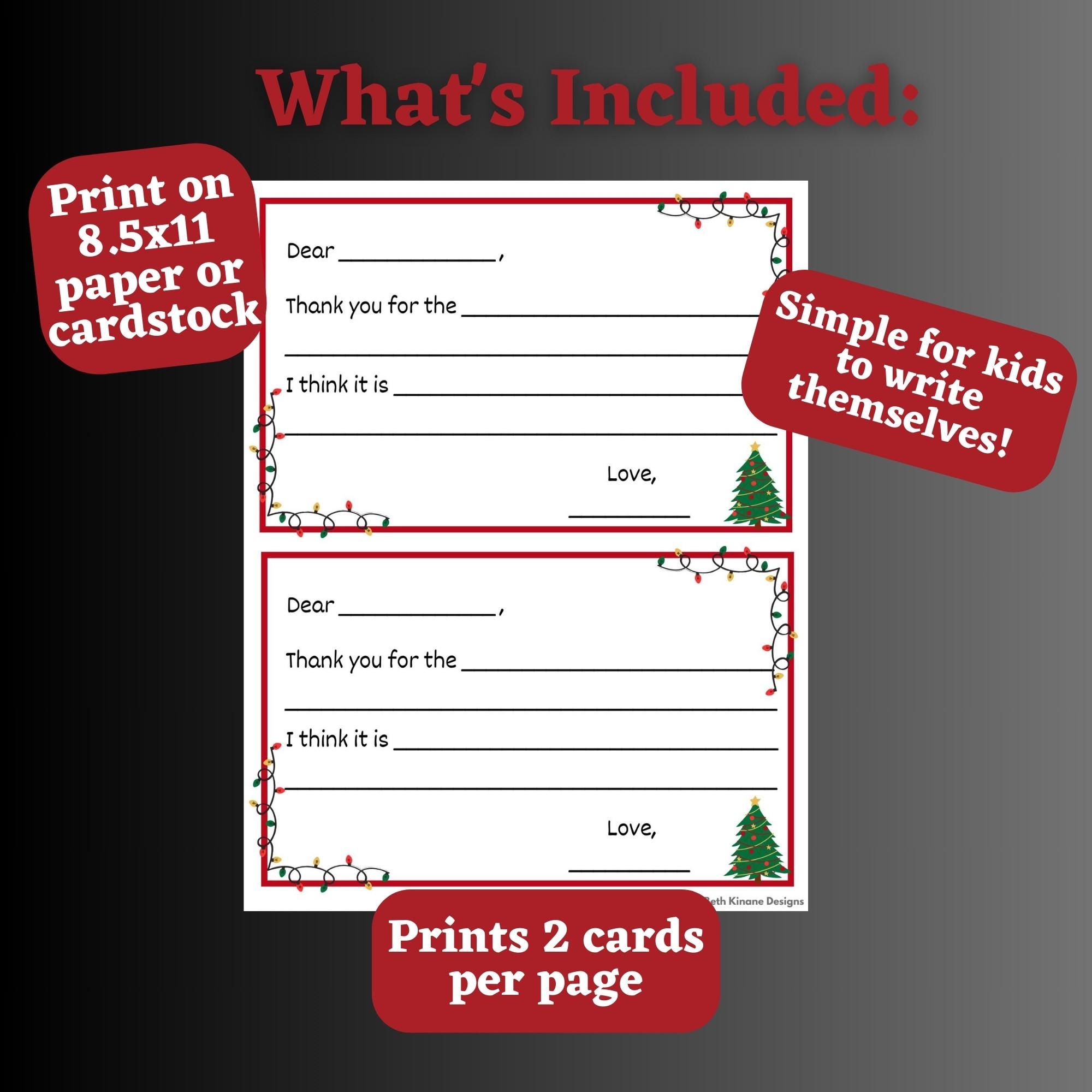 Kids Christmas Fill in the Blank Thank You Cards, Printable Thank You ...