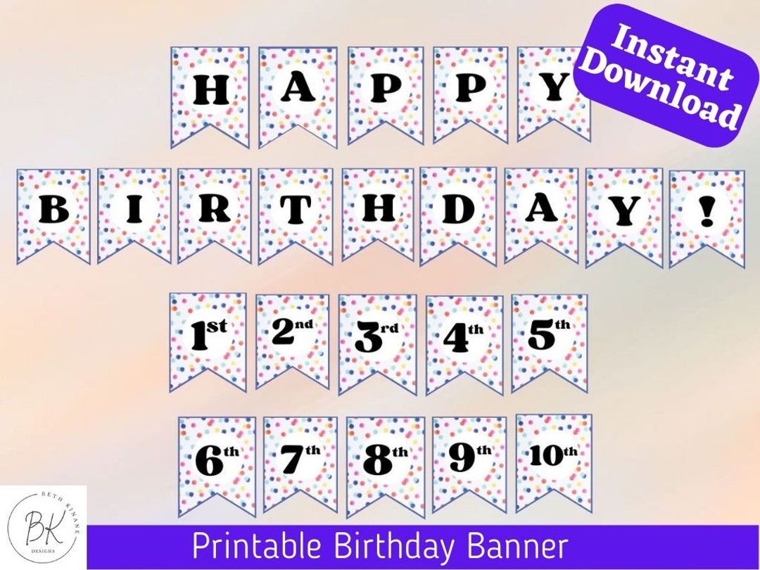 Birthday Banner, Printable Birthday Banner, Happy Birthday Banner ...