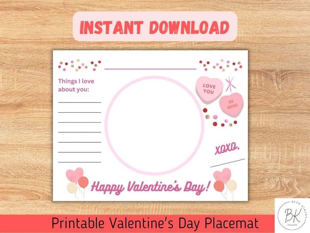 Valentine Placemat Printable, Valentine Printable, Valentines Day ...