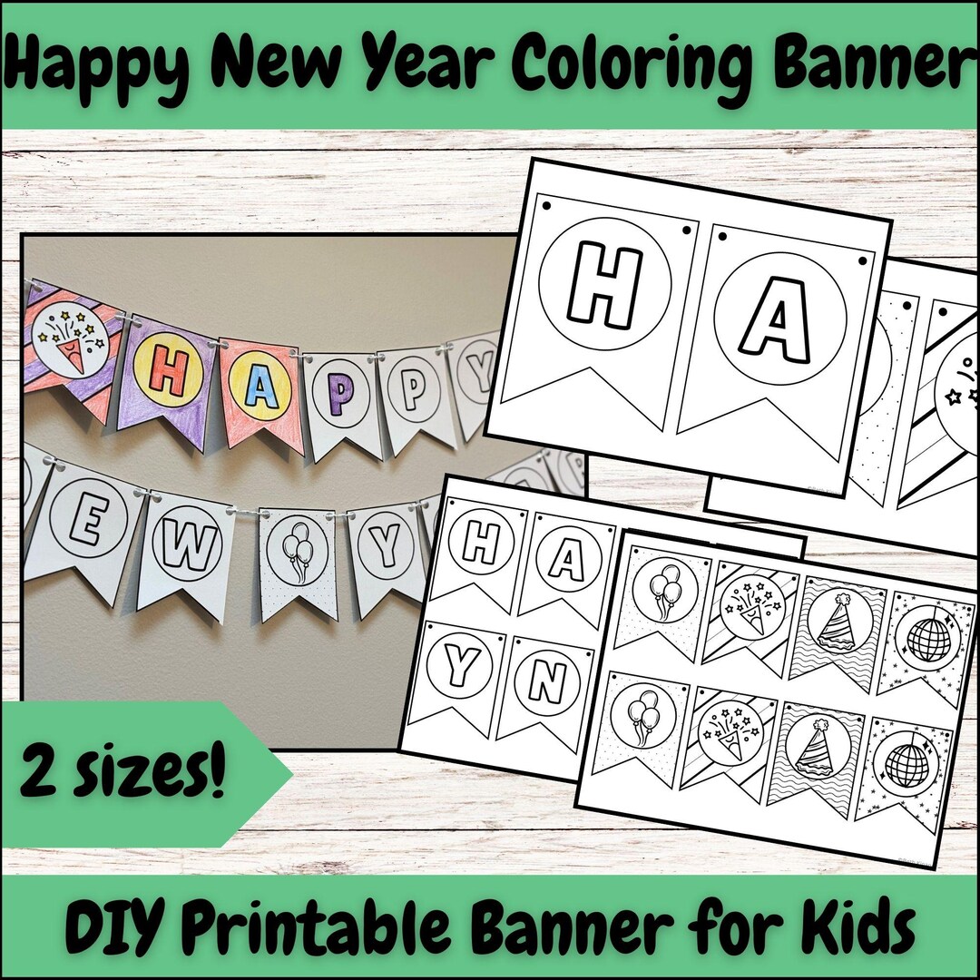 New Year's Printable Banner, Happy New Year Banner, New Year's Coloring ...