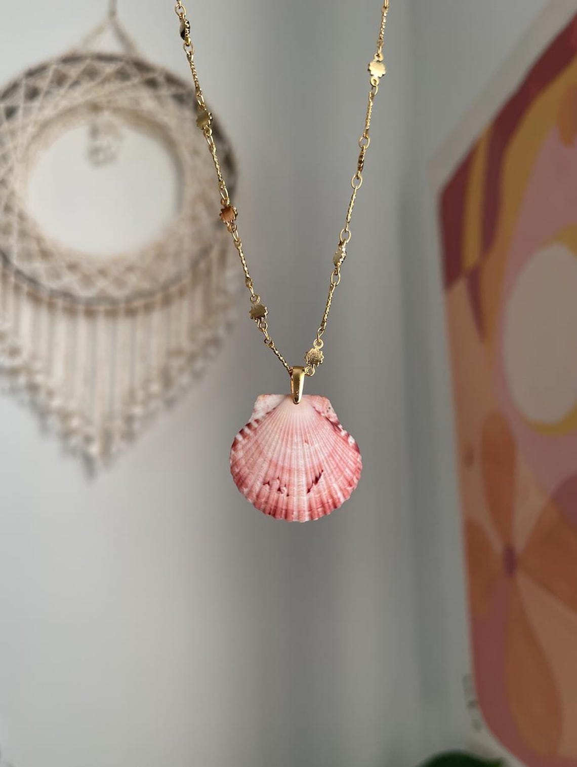 Pink Calico Shell With Sunset Chain - Etsy