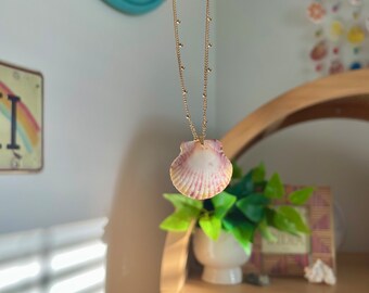 Calico Shell Necklace, One of a Kind, Pearl Connector, Handmade, White ...