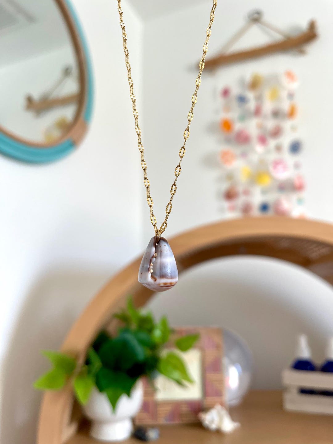 Dark Cone Shell With Gold Necklace - Etsy