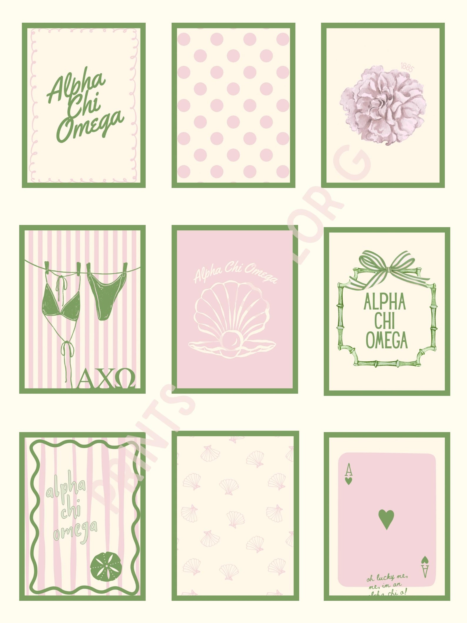 Alpha Chi Omega Digital Prints- Customized Downloadable Art (set of 9 ...