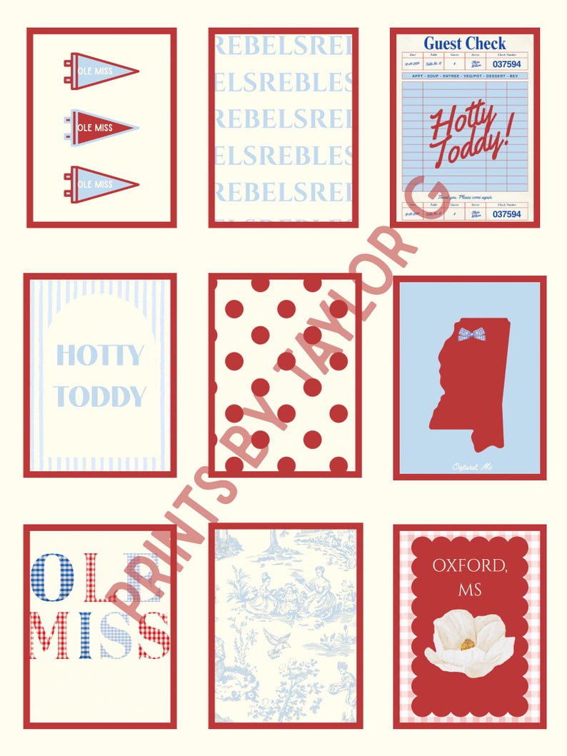 University of Mississippi Ole Miss Digital Prints (set of 9) - Custom ...