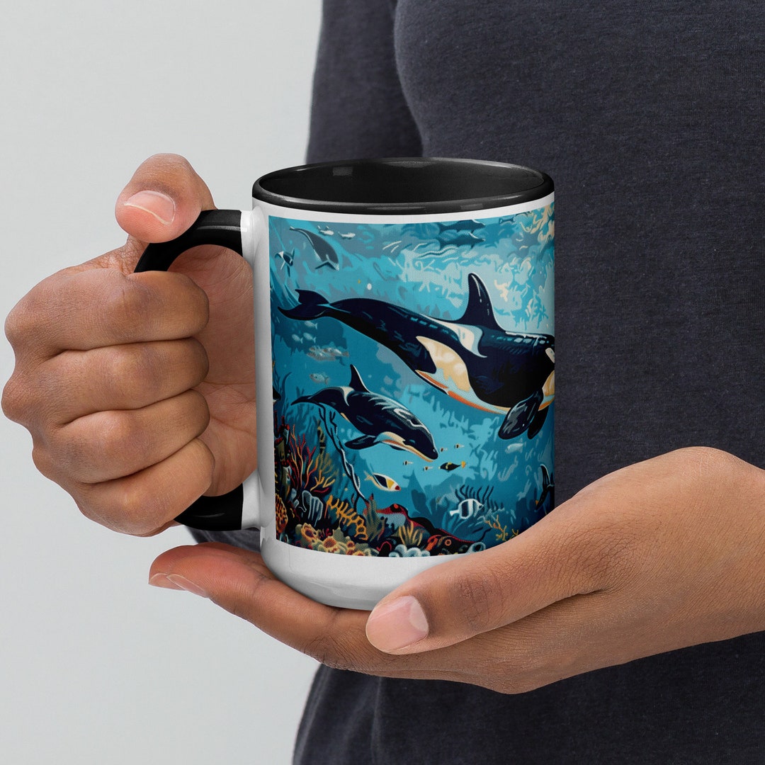 Orcas in the Ocean With Other Sea Animals Mug, Orca Mug, Killer Whale ...