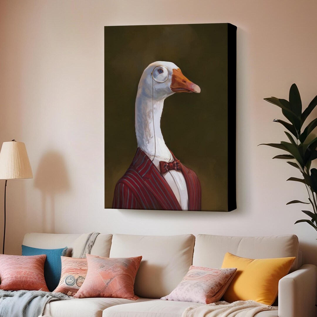 Glasses-wearing Person Body Goose Pop Art Canvas Painting, Animal ...