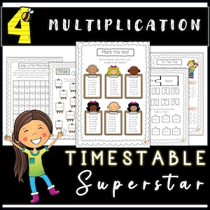 4 Timestable Activity Booklet Worksheet and Games- Multiplication Maths ...