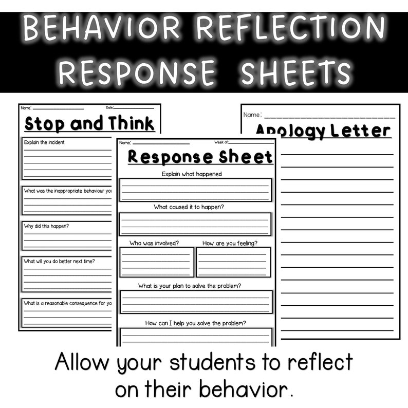 Behavior Reflection Response Sheet /parent Communication/ Behavior Log ...