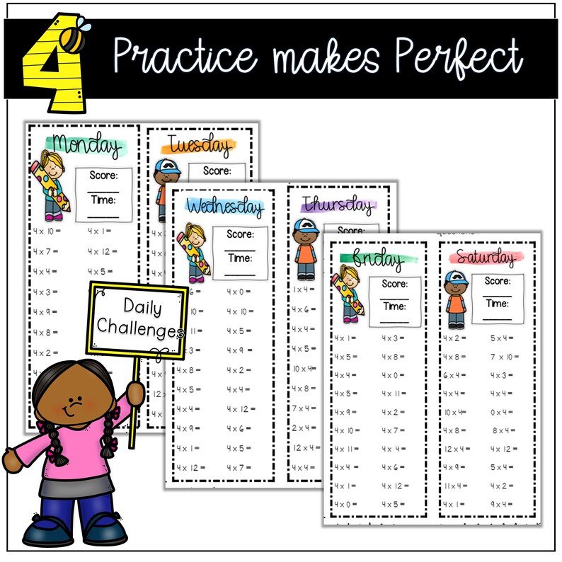 4 Timestable Activity Booklet Worksheet and Games- Multiplication Maths ...