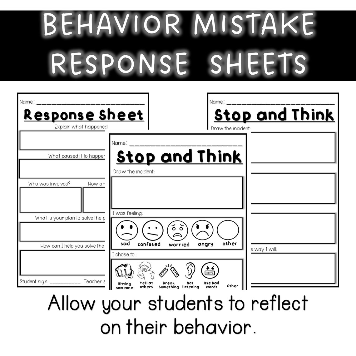 Behavior Reflection Response Sheet /consequence Sheet, Apology Sheet ...