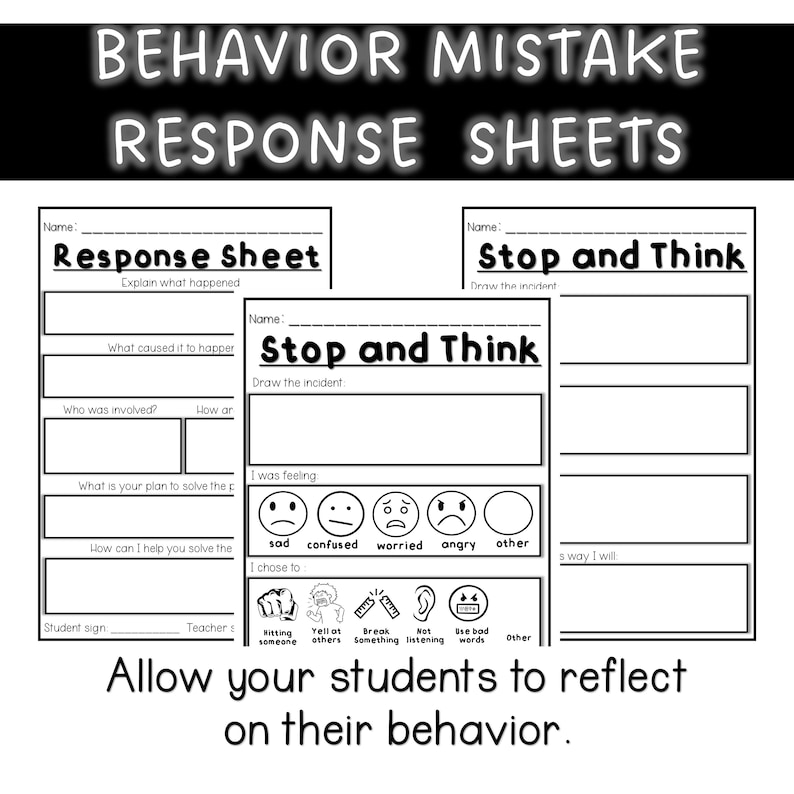 Behavior Reflection Response Sheet /consequence Sheet, Apology Sheet ...