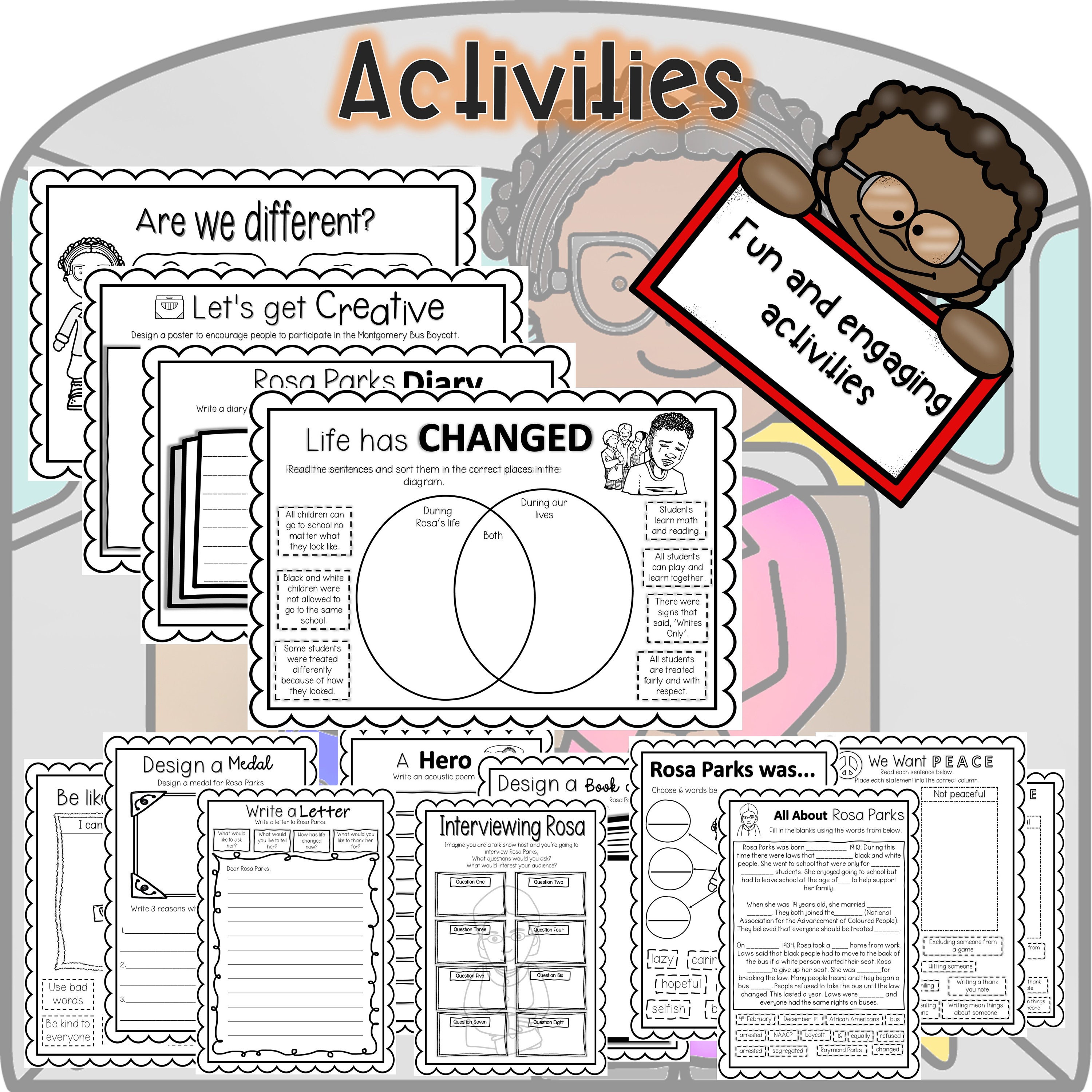 Rosa Parks Activities/worksheets for Kids - Etsy