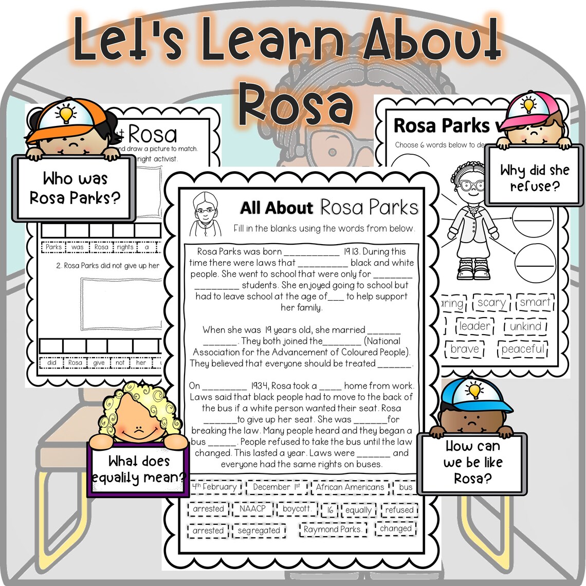 Rosa Parks Activities/worksheets for Kids - Etsy