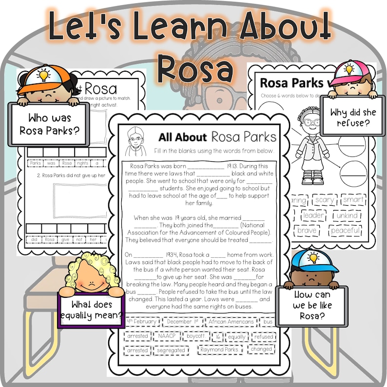 Rosa Parks Activities/worksheets for Kids - Etsy