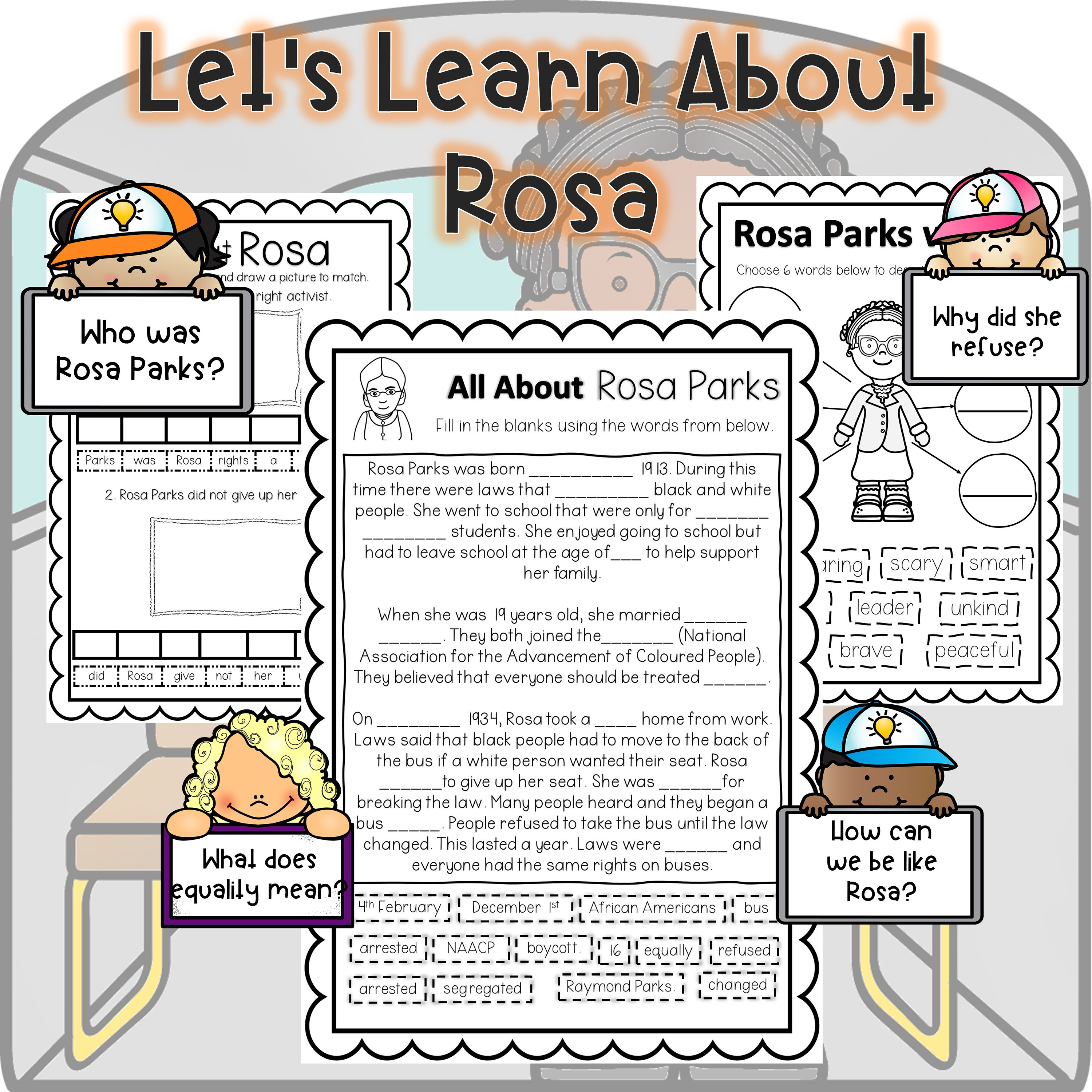 Rosa Parks Activities/worksheets for Kids - Etsy