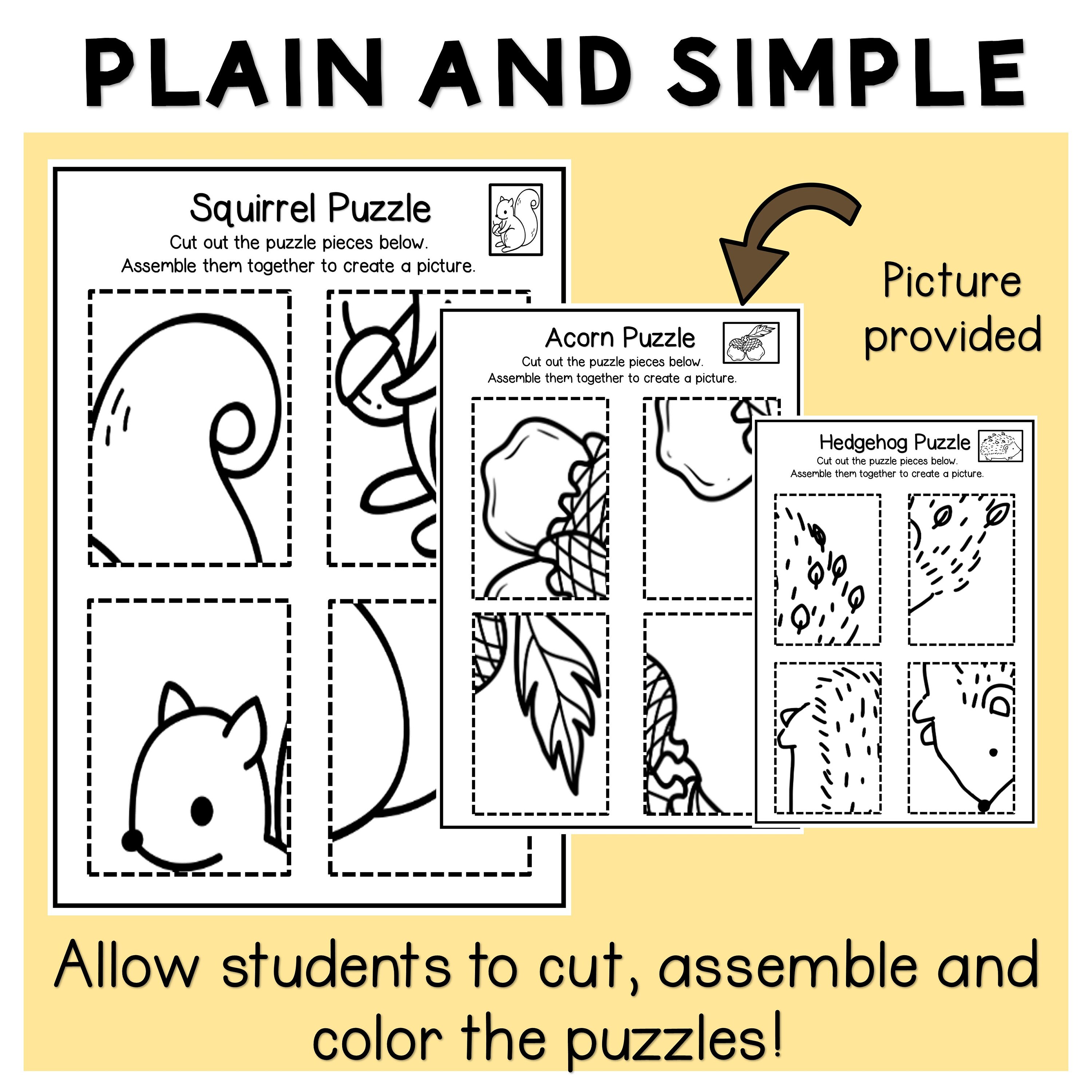 Cut and Paste Fine Motor Puzzles/ Fall Theme/ Kindergarten/ Special ...