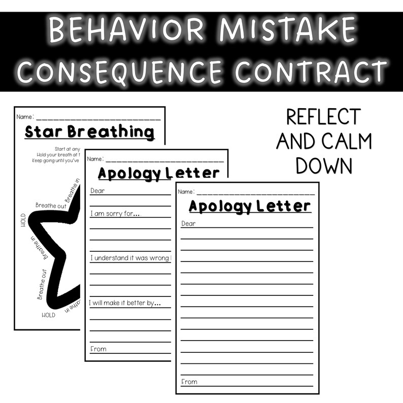 Behavior Reflection Response Sheet /consequence Sheet, Apology Sheet ...