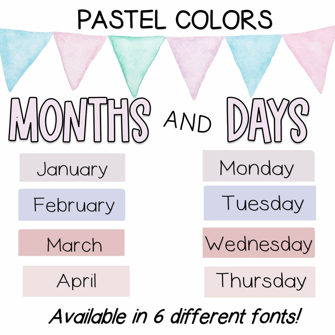 Pastel Days of the Week and Months of the Year Display Labels for ...