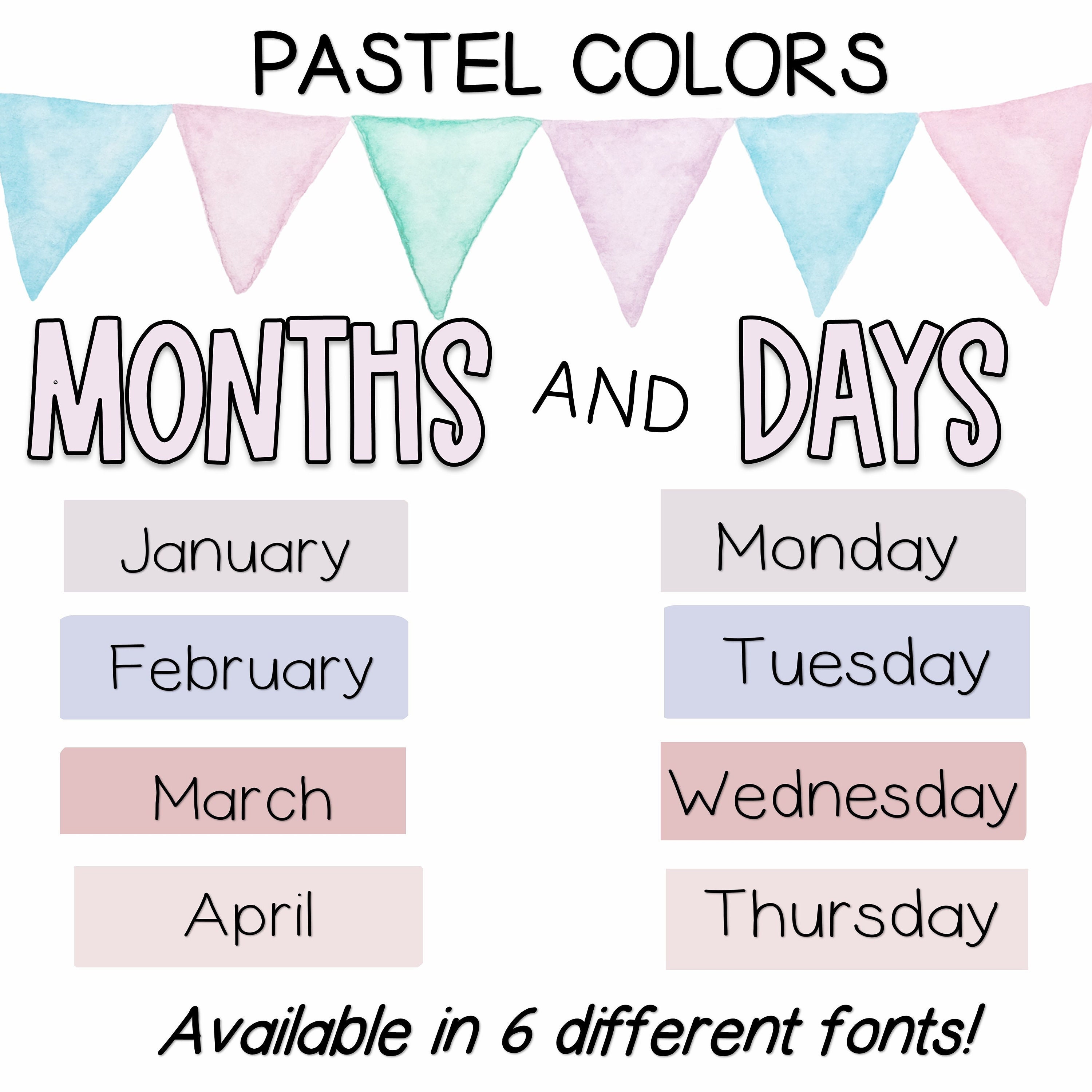 Pastel Days of the Week and Months of the Year Display Labels for ...
