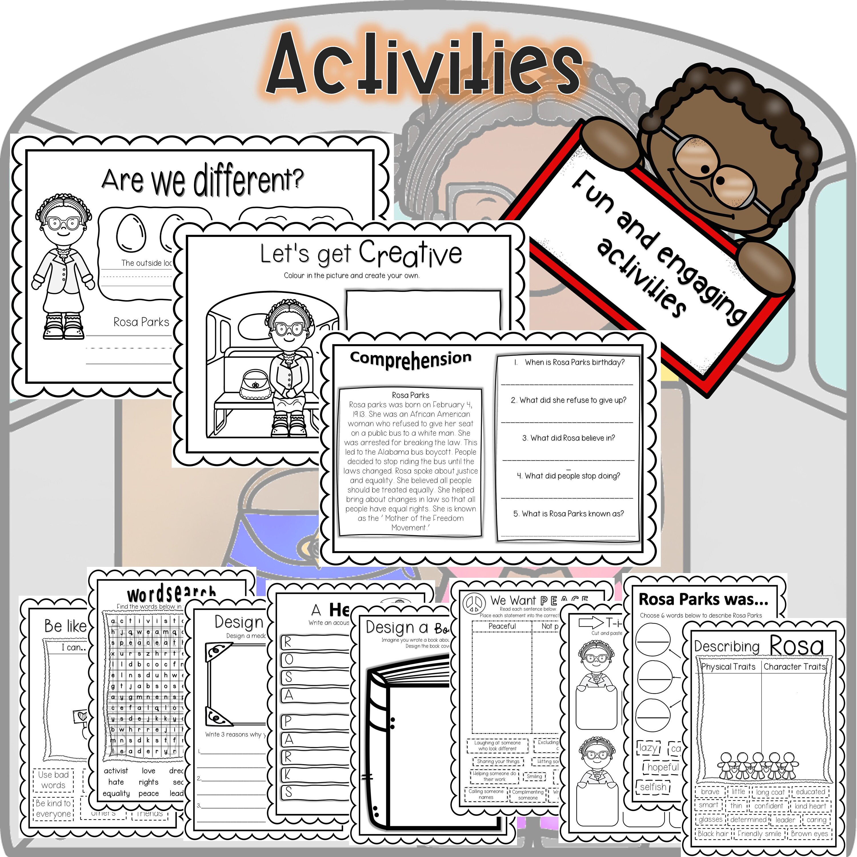 Rosa Parks Grade 1 Activities/year 1/ Worksheets for Kids - Etsy
