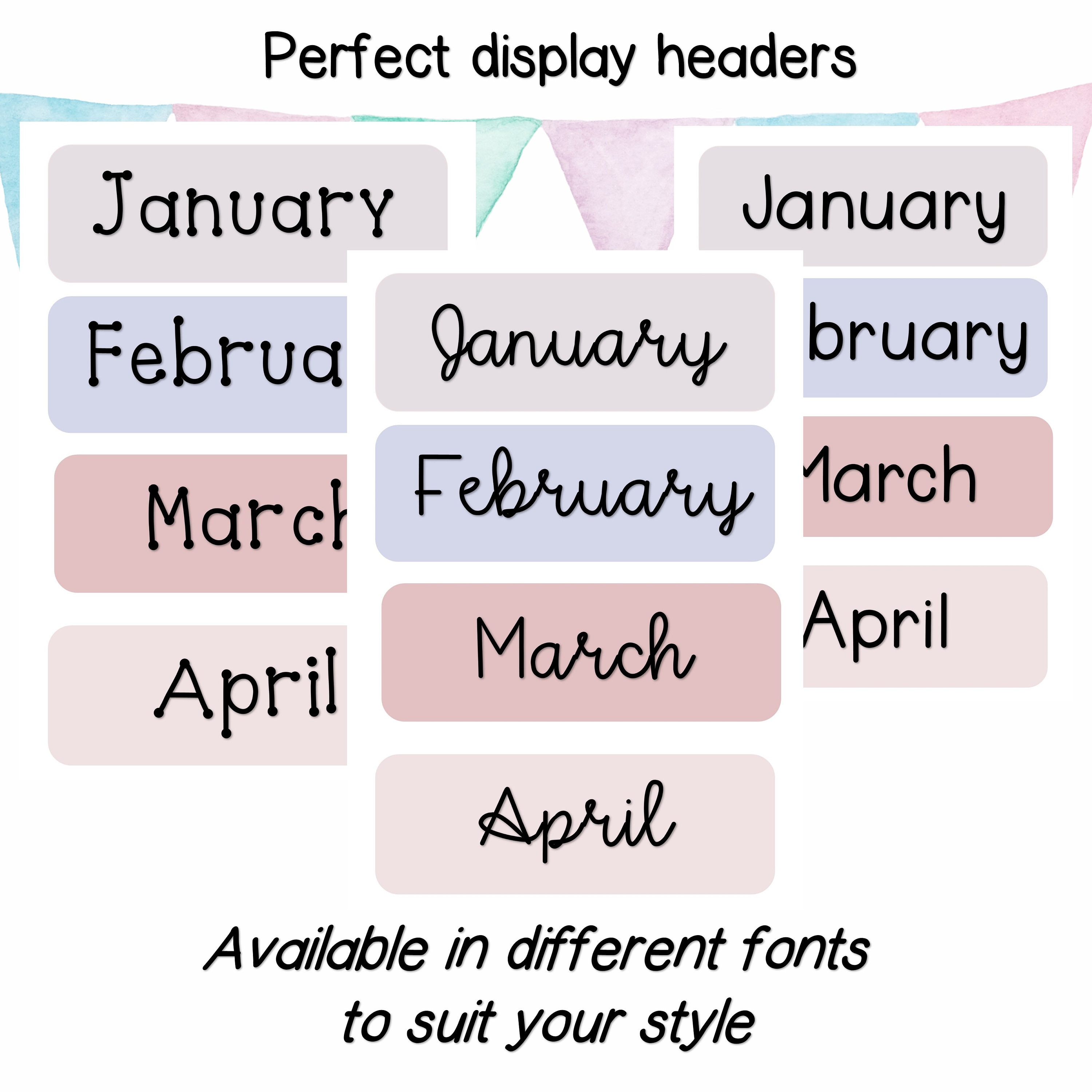 Pastel Days of the Week and Months of the Year Display Labels for ...